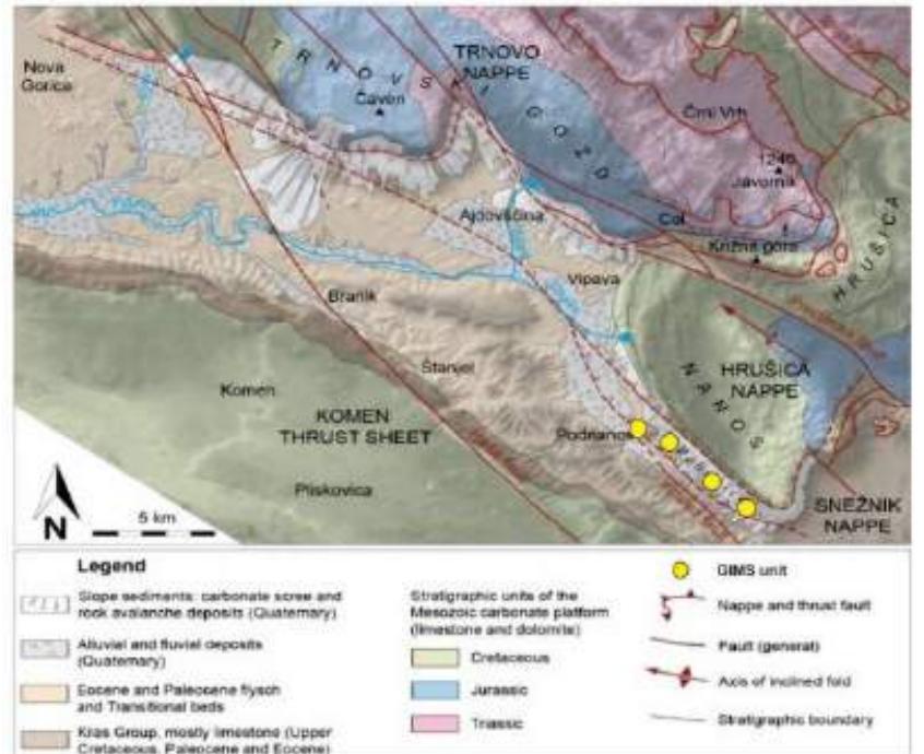 Complex pleistocene to recent landslides in the area are