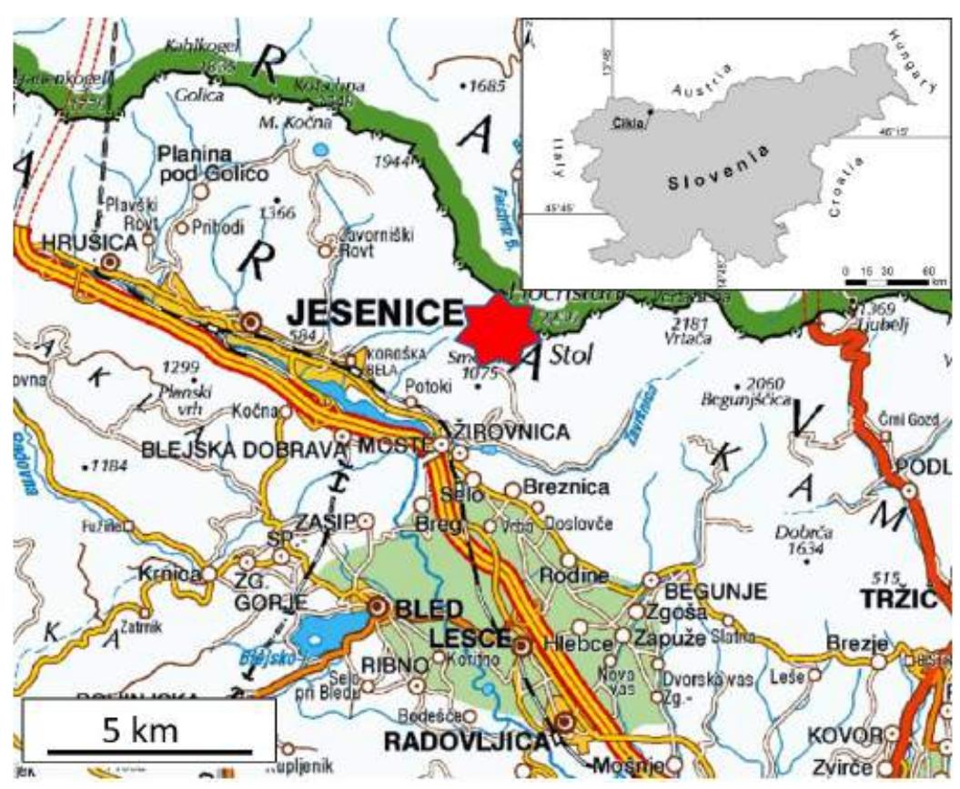 Red dot marks the location of the studied area (map source: