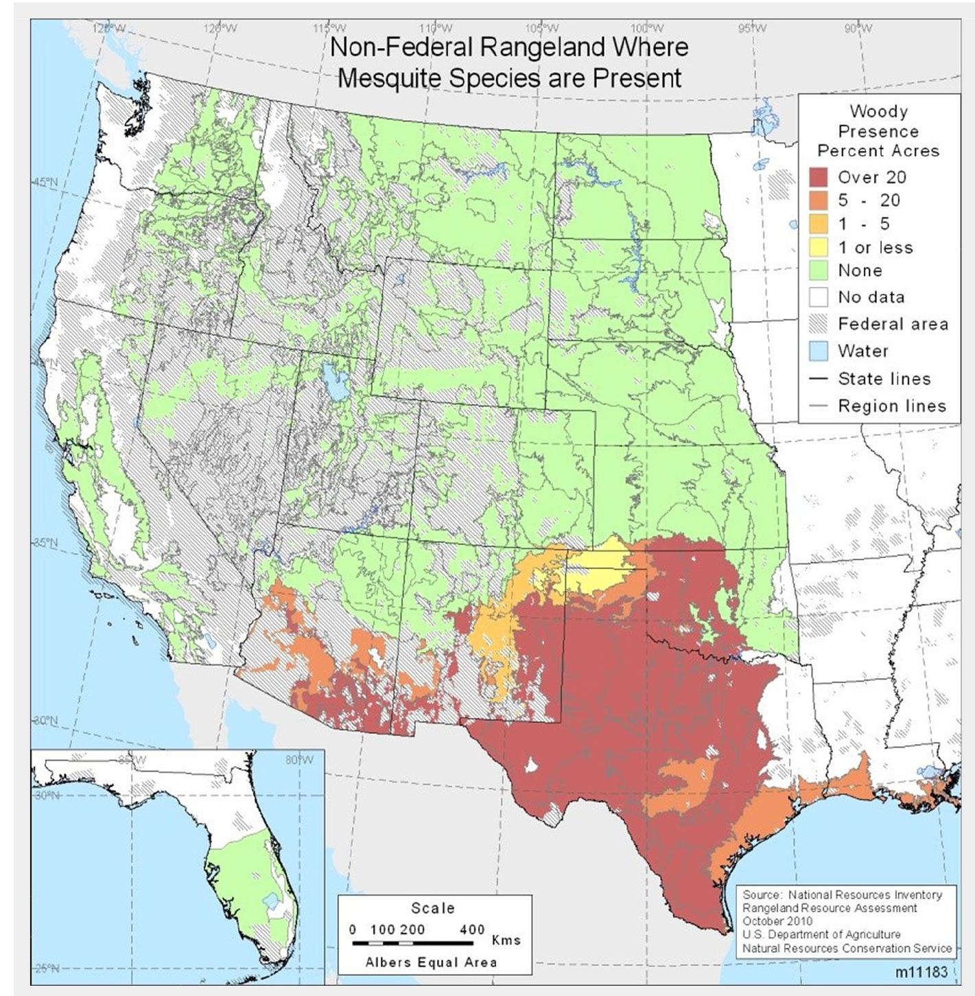 - adapted map of non-federal rangeland where mesquite
