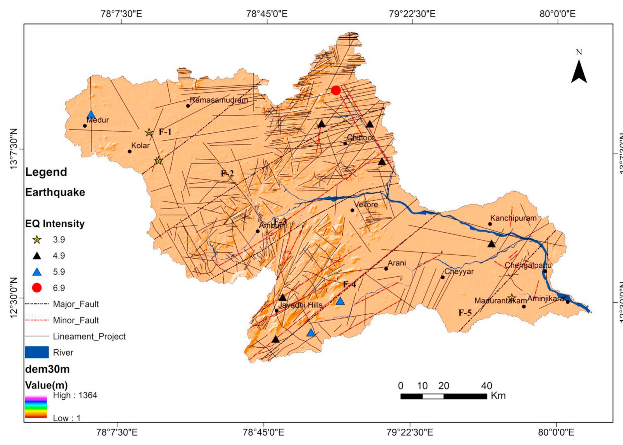 Distribution map of earthquake intensity(1700-1997) plotted