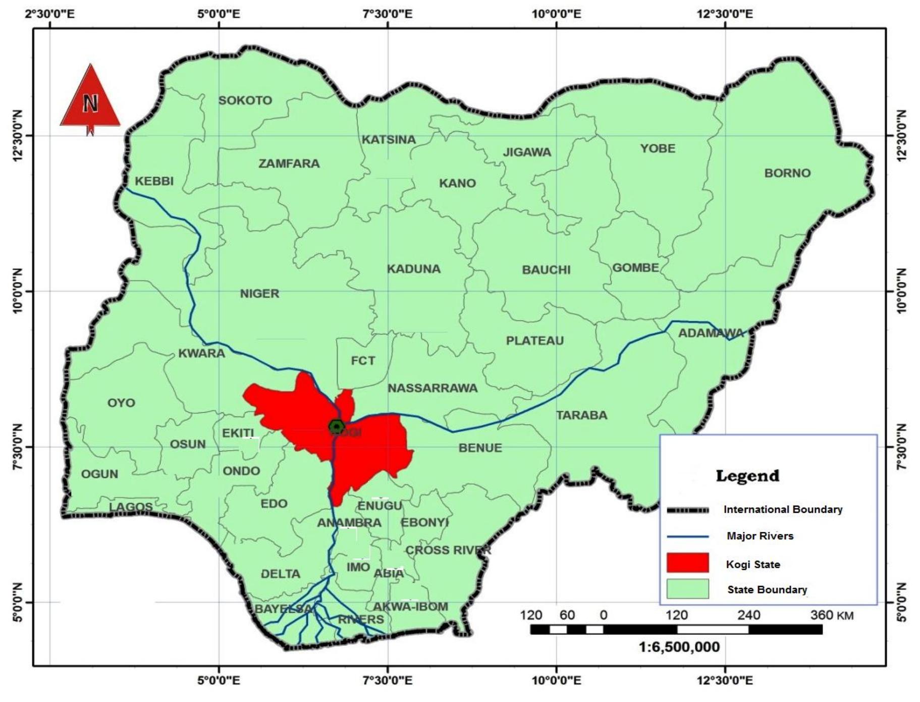 Map of nigeria showing kogi state (modified from [9])