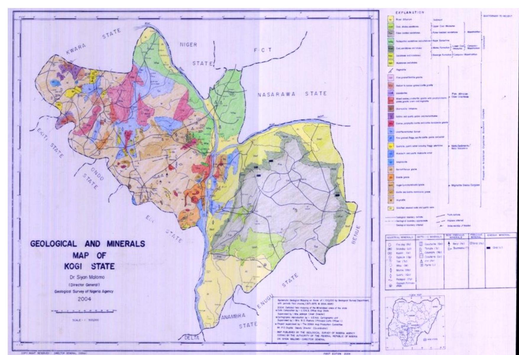 Geological and minerals map of kogi state (after [8])