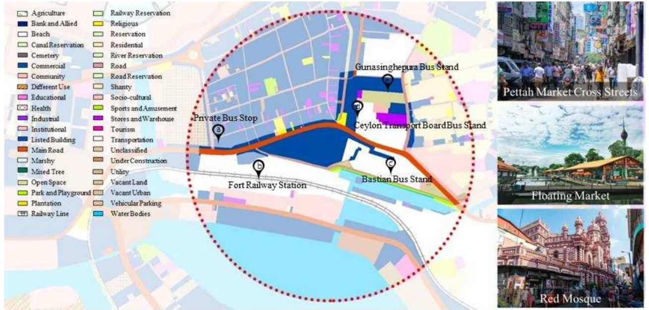 Proximity and land use map of public transport hubs. ae, os