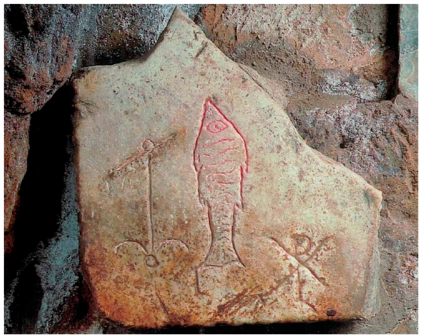 Anchor, ichthys (fish), and chi-rho symbols, late antiquity