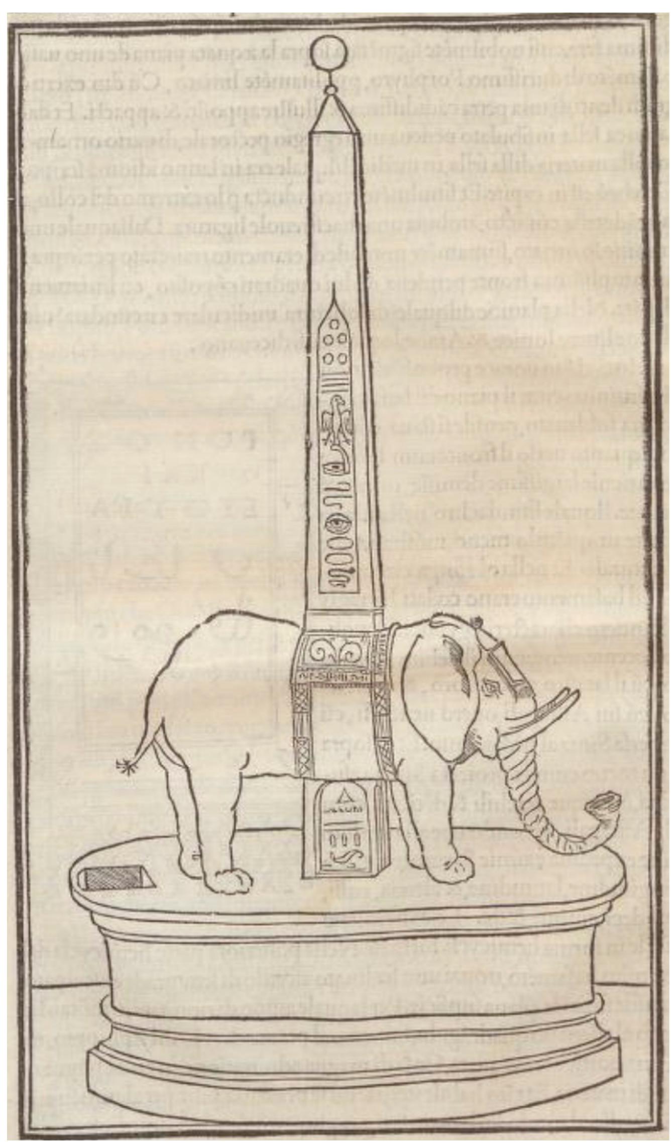 Elephant and obelisk woodcut illustration, from francesco