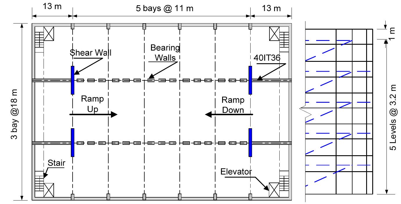 1: floor and elevation plan of prototype parking garage