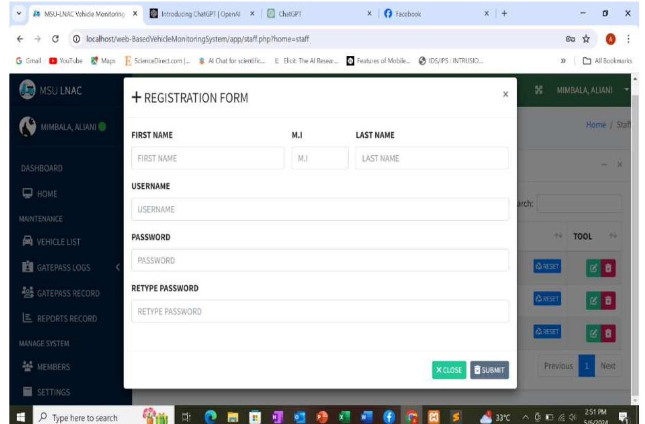 Screenshot of the security guard registration form of the