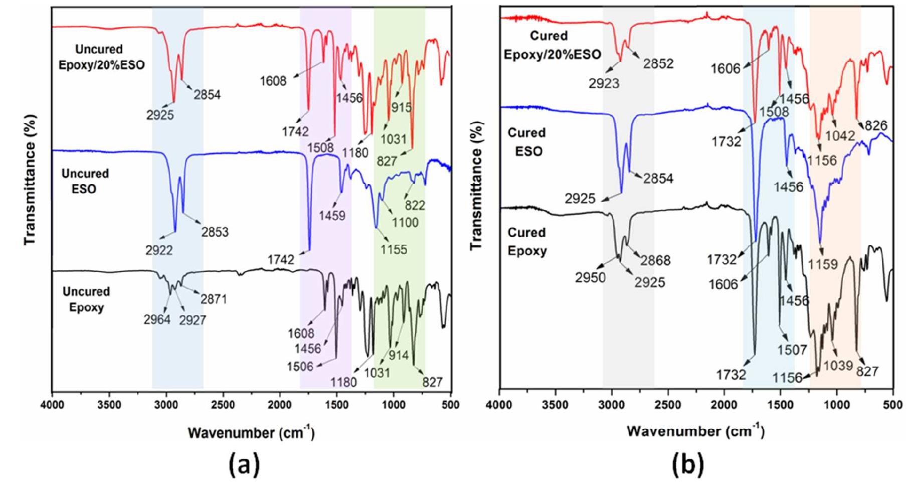 Ftir spectra of (a) uncured system and (b) cured system. eso