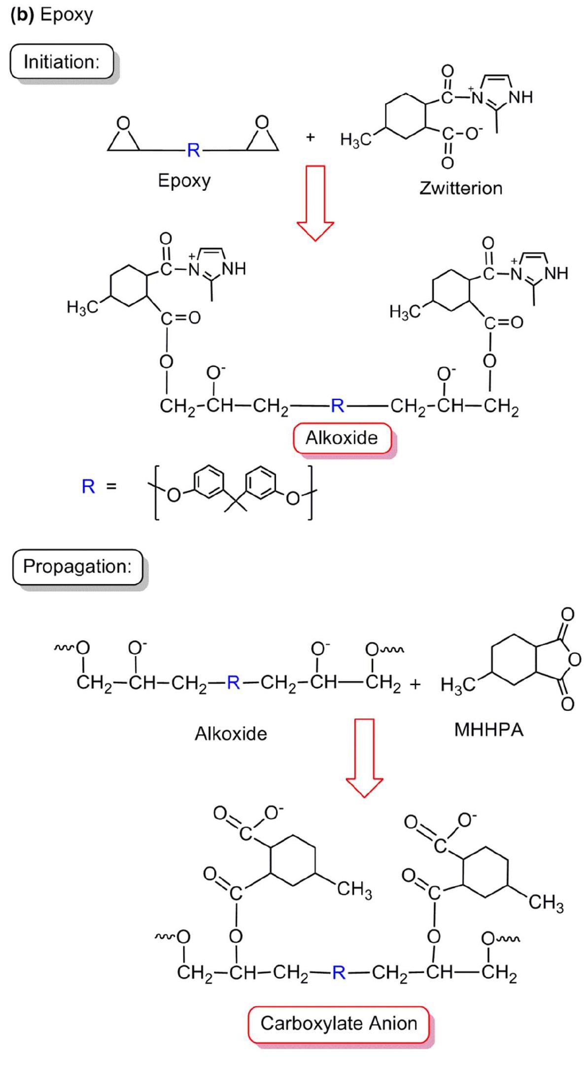 Curing reaction mechanism of (a), eso and (b) virgin epoxy