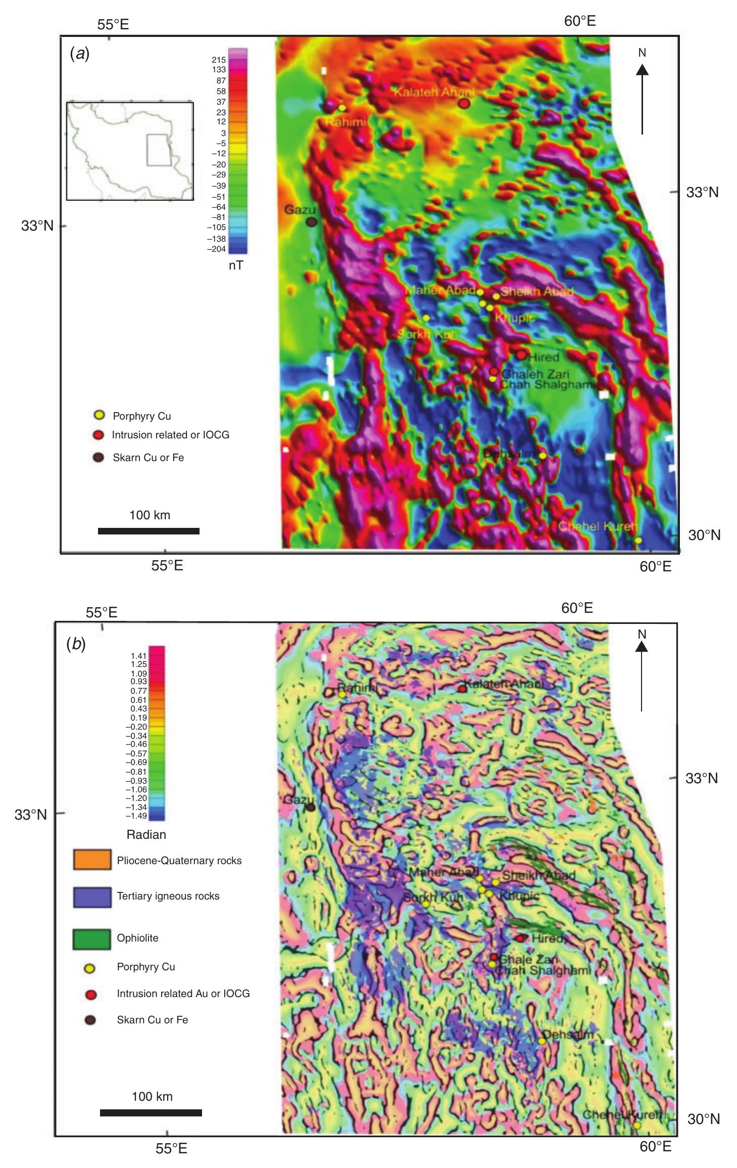 (a) magnetic anomaly map of the lut region (lut block). (b)