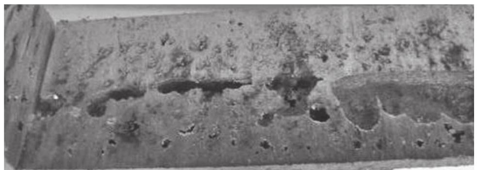 Gas porosity in the copper cast section, made by using the