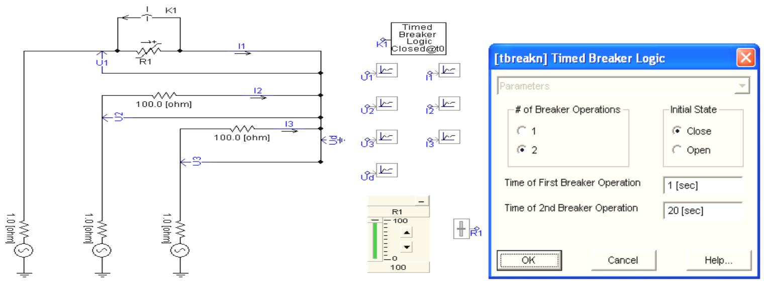 Electric diagram implemented in simulation. switch k,