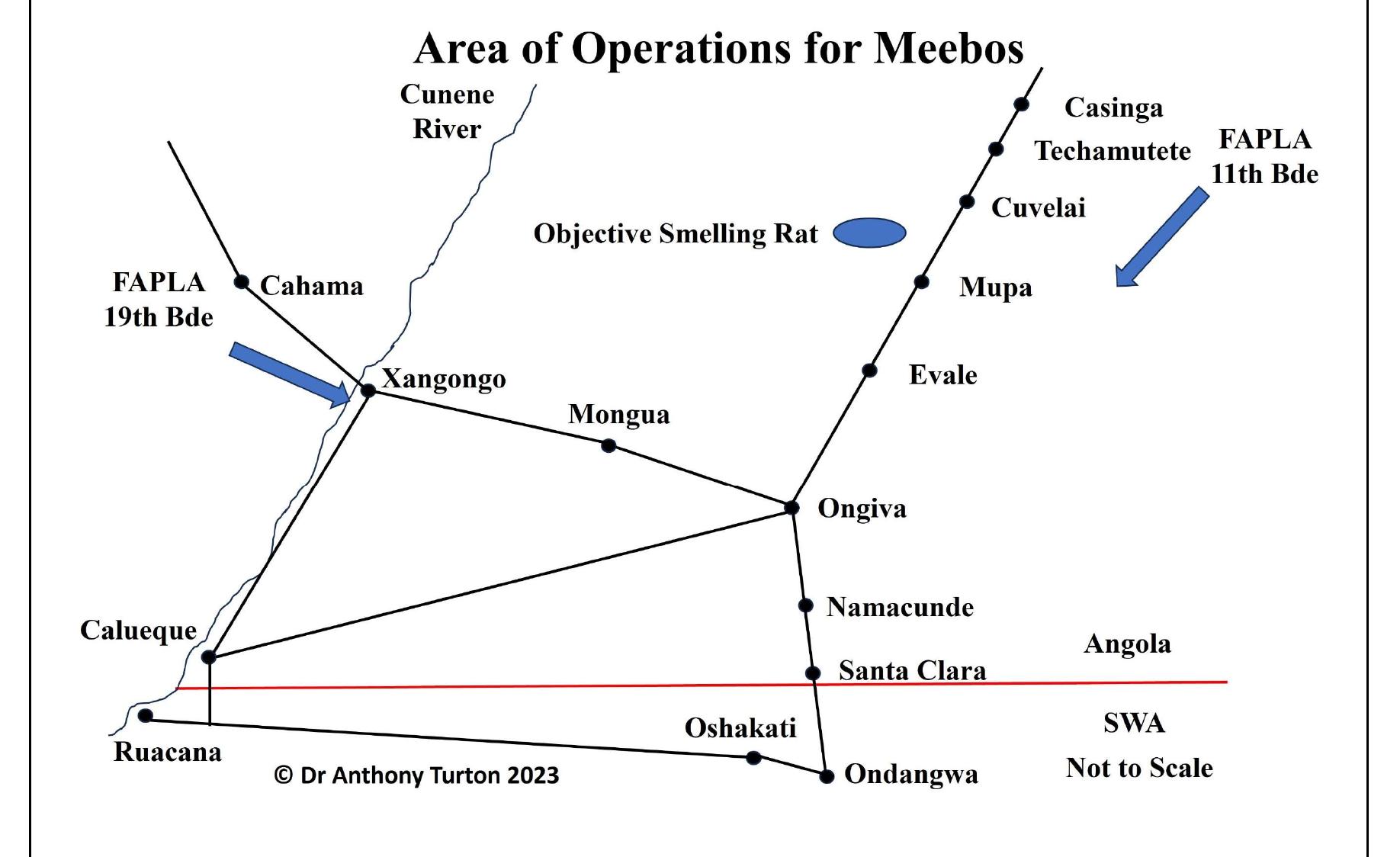 Map of the area of operations for meebos and protea (not