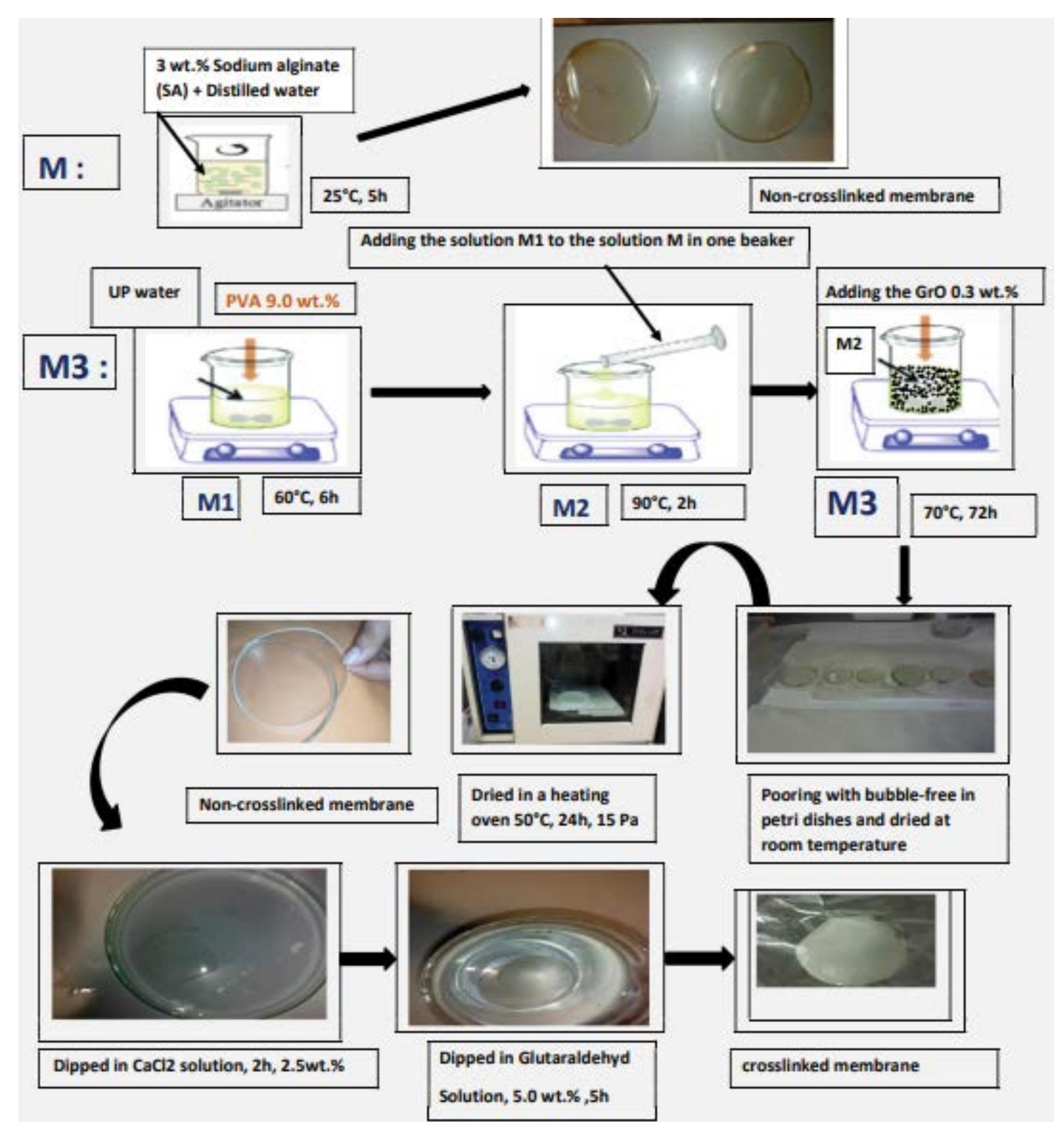 Preparation of sa/pva/go crosslinked membrane with cacl, and
