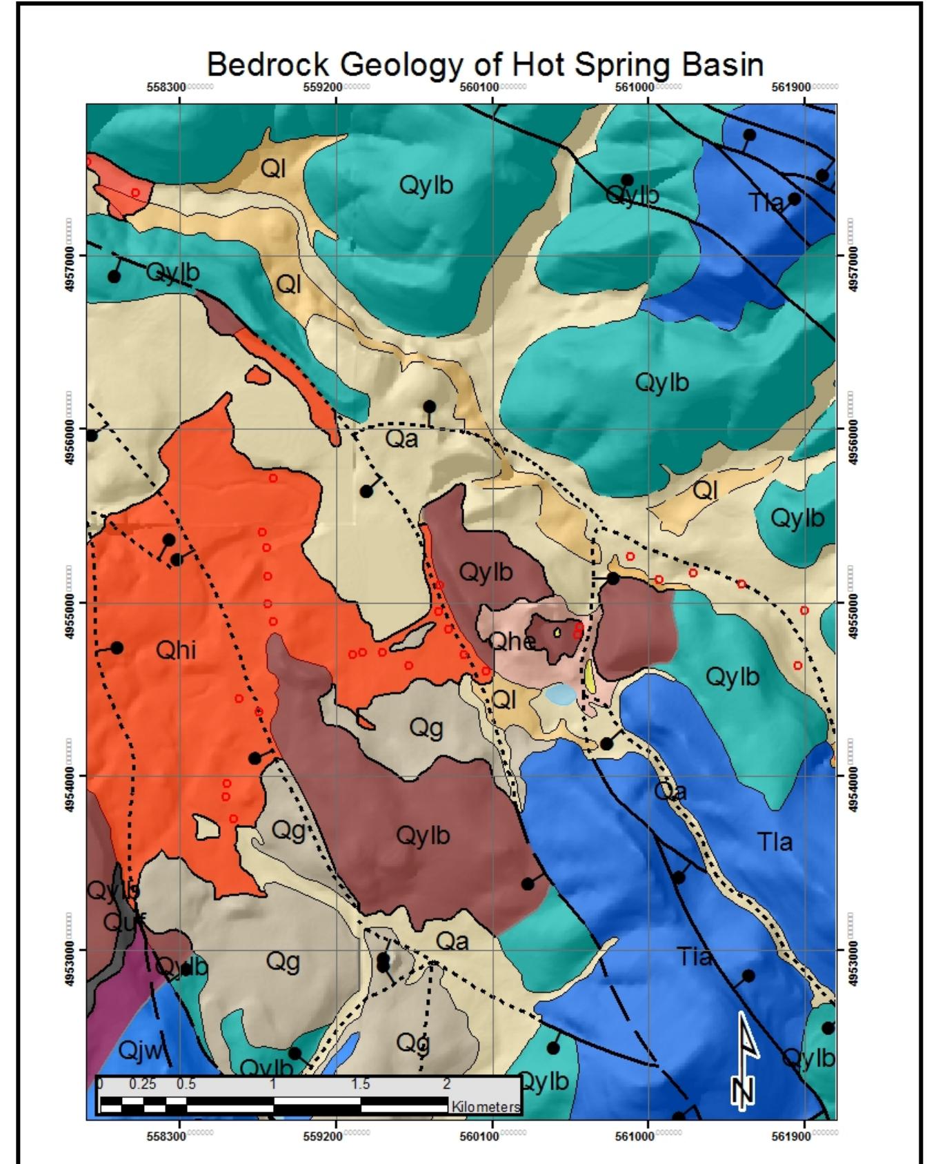 Bedrock geologic map showing the faulted and fractured lava