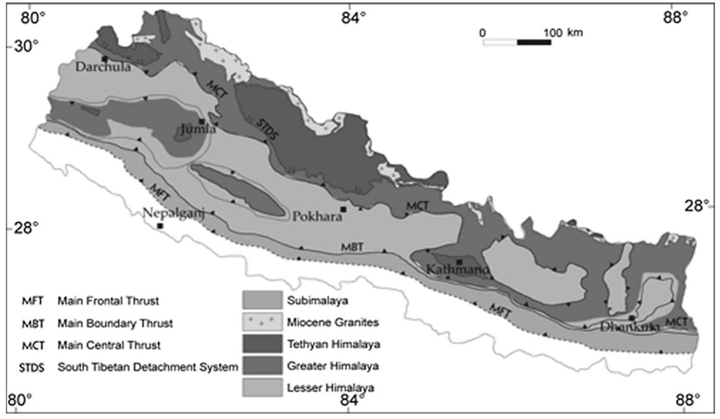Geological map of nepal (adapted from upreti 1999) i a a ac