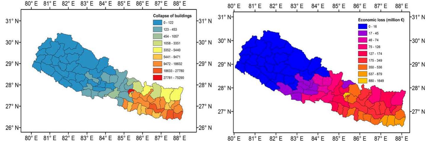 Total building collapse map and economic loss map due to the