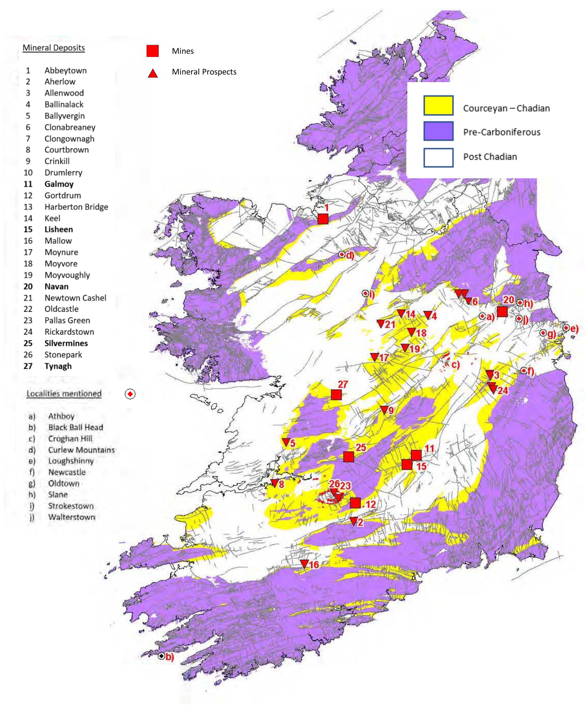 General map of ireland showing the extent of the sub-crop of
