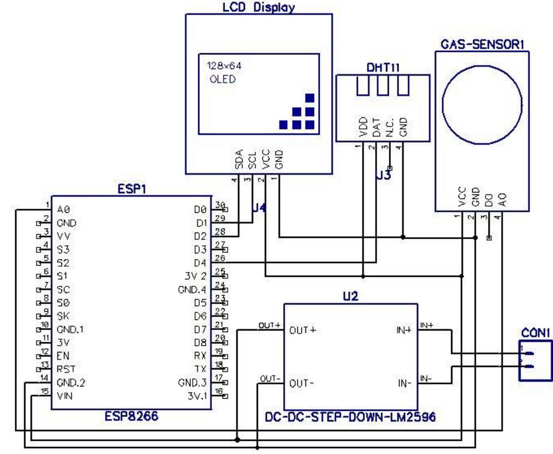 Circuit diagram of smart air quality monitoring system the