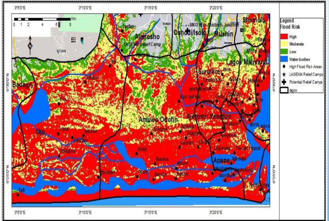 Map shows flood area of ojo, amuwo odofin, surulere, lagos