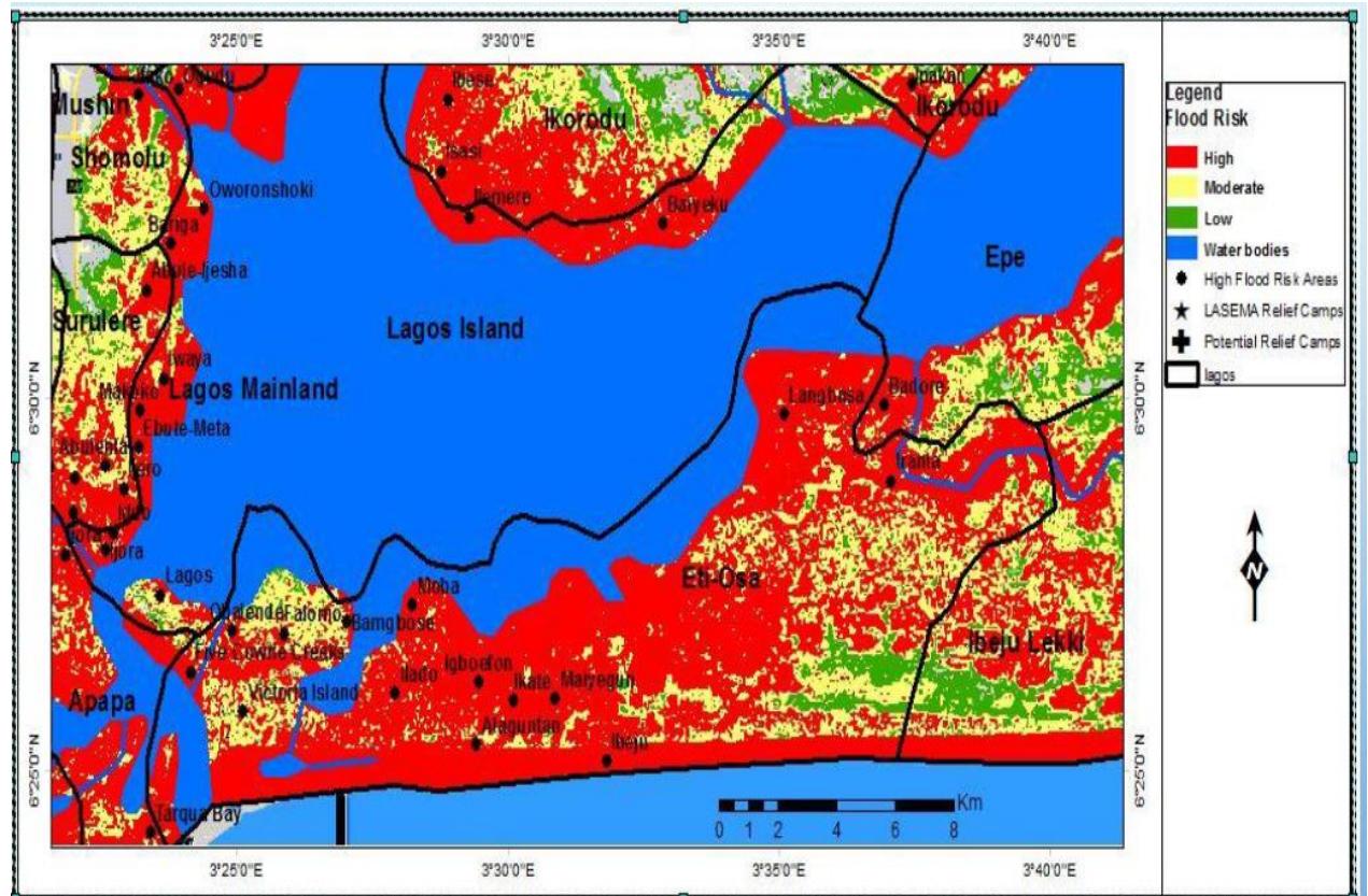 Map shows flood area of eti-osa and lagos island