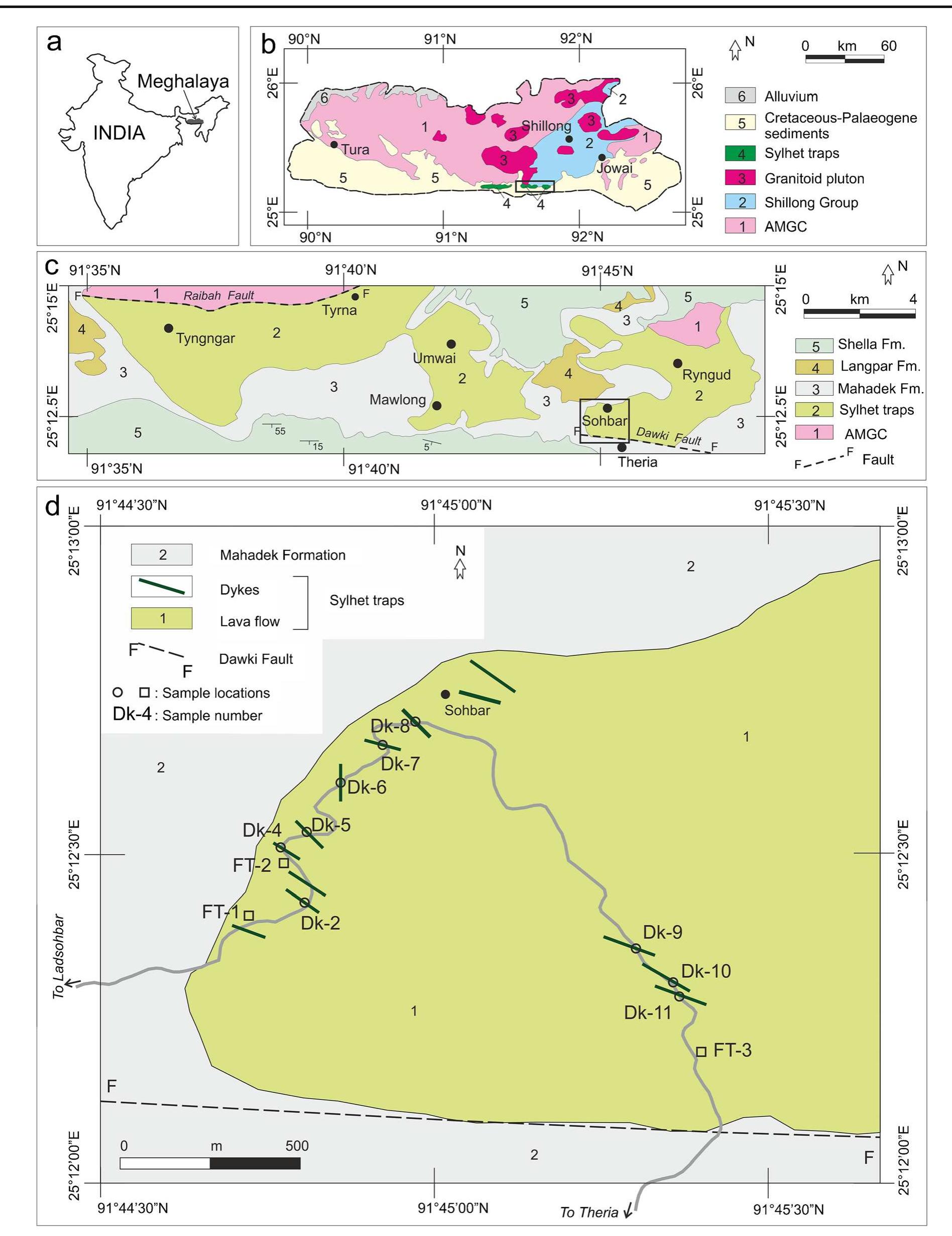 Mawlong; (b) sketch geological map of sohbar area showing