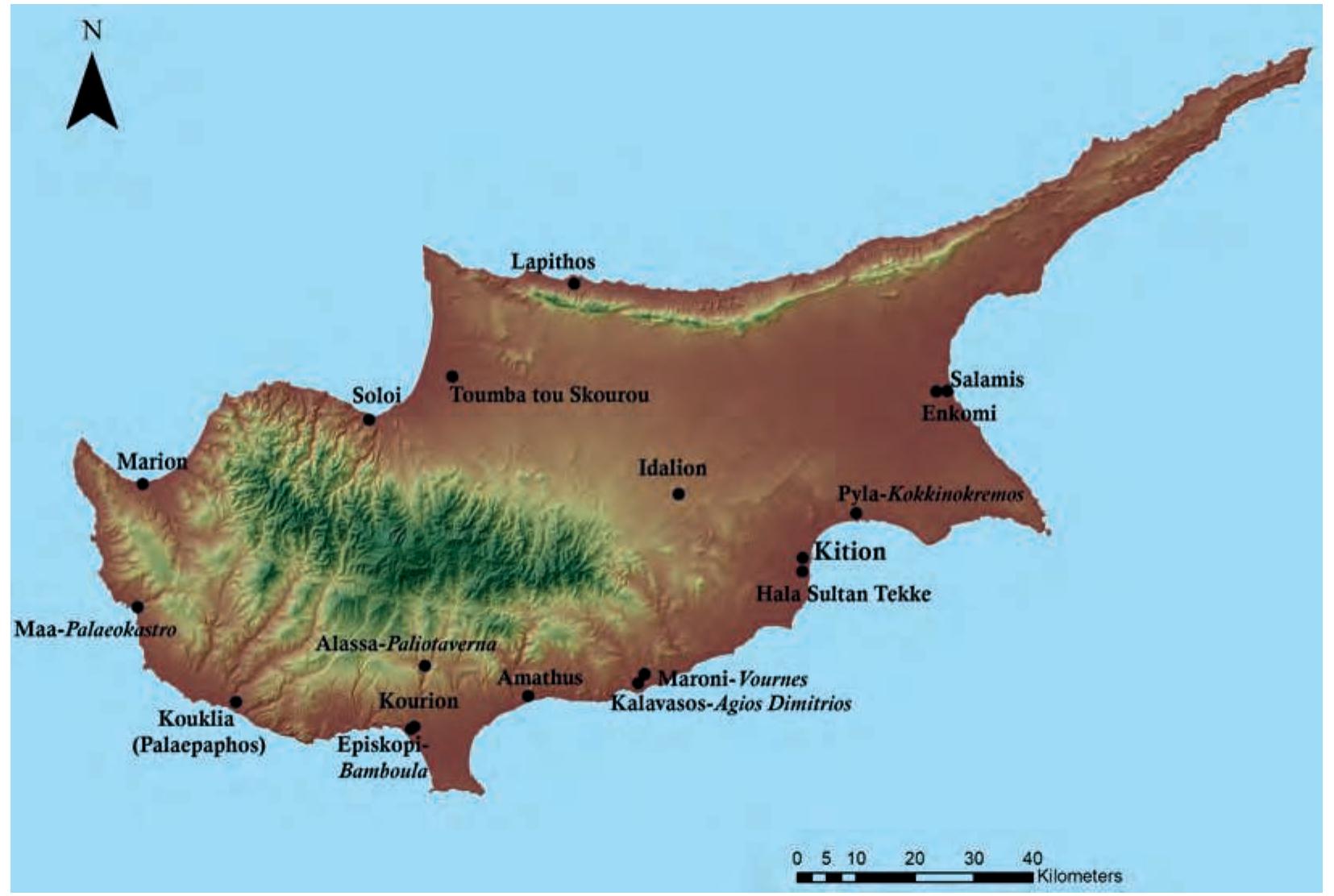 map of cyprus with sites mentioned in the text (drafted by