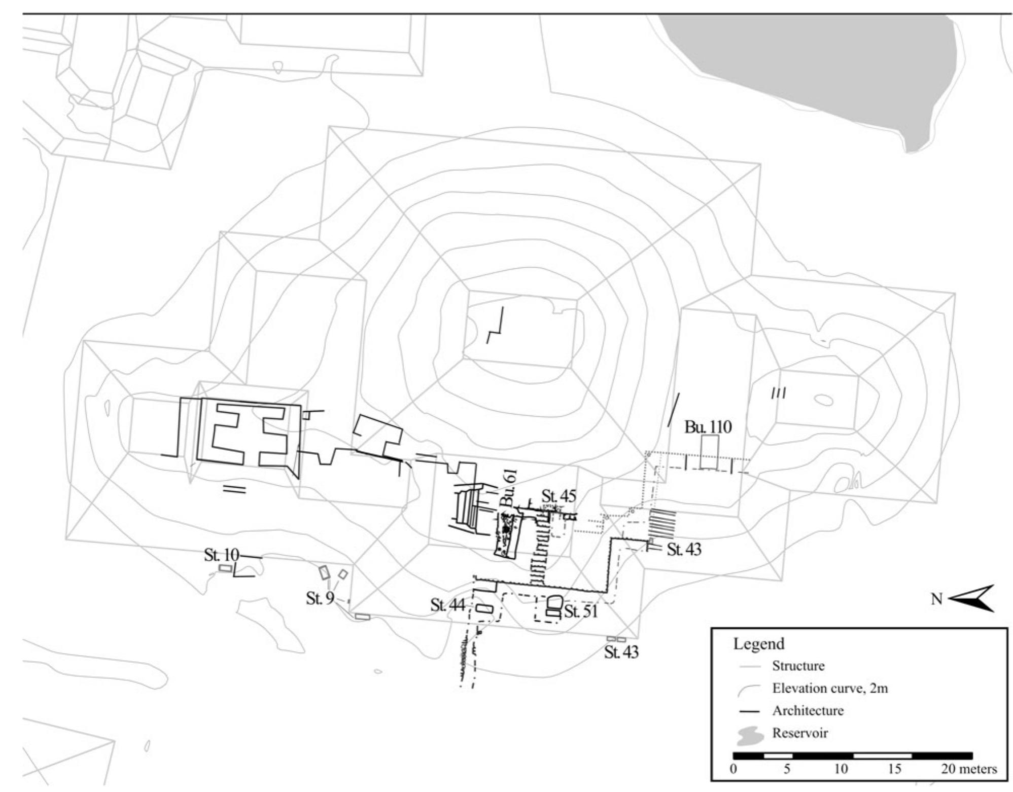 Map of waka’ structure mi3-1 with locations of key