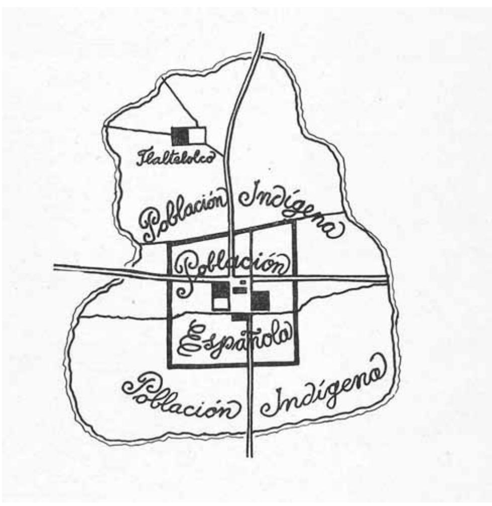 Schematic map of colonial mexico city, 1938 (edmundo