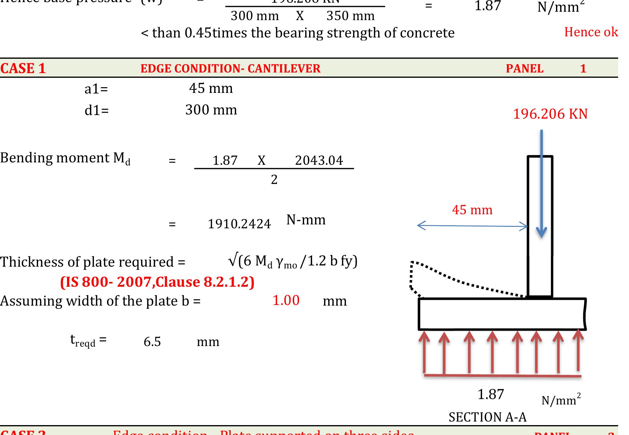 Figure 1 - Base Plate design calculations