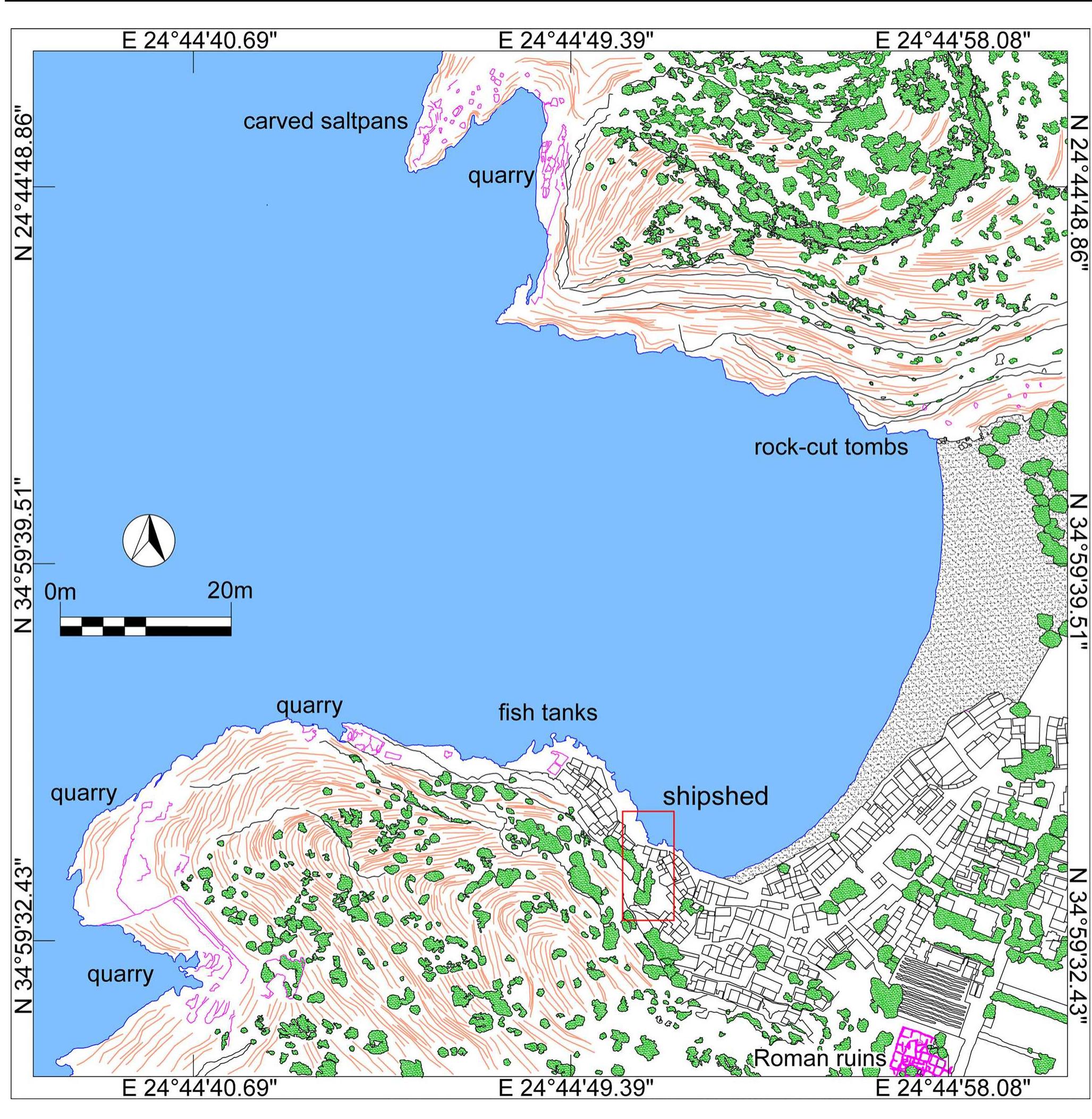 Location map of matala bay. the location of the ancient