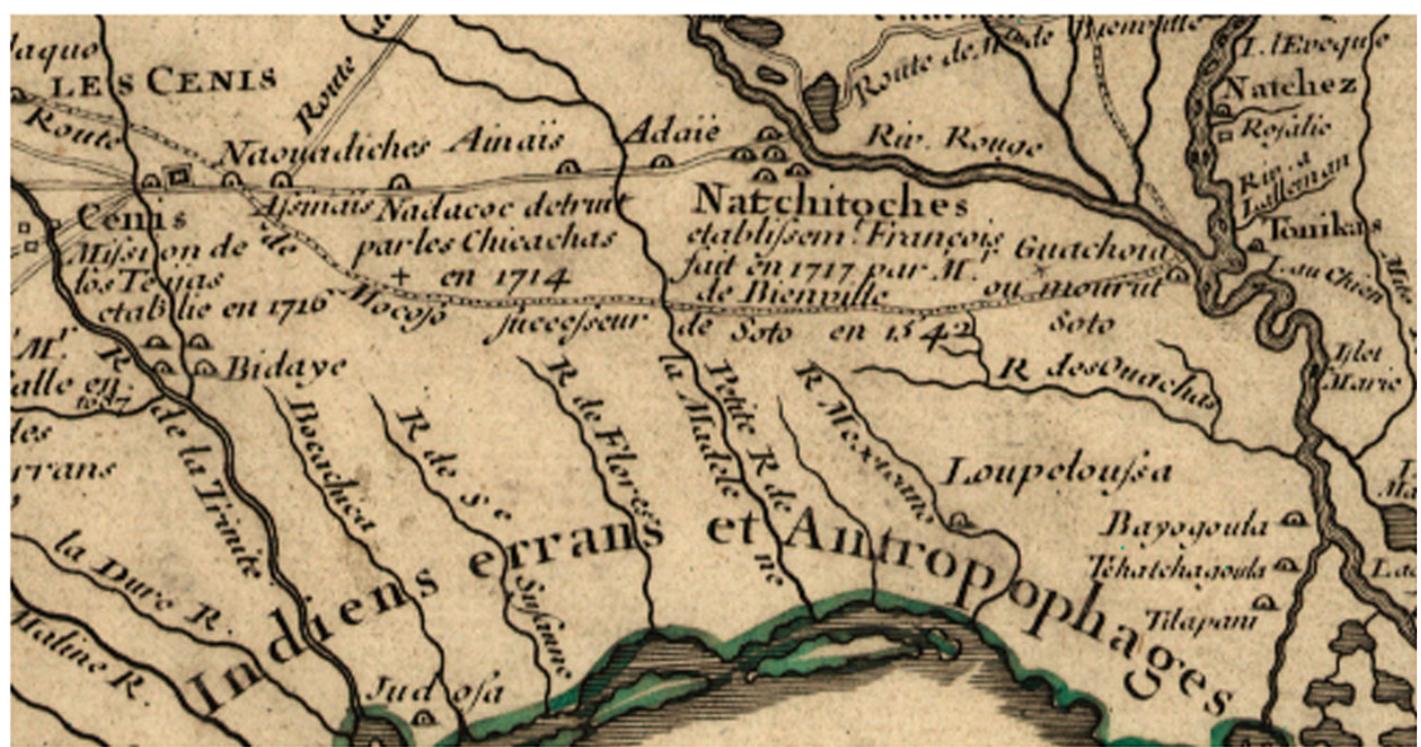 Delisle’s 1718 map showing line of indigenous and colonial
