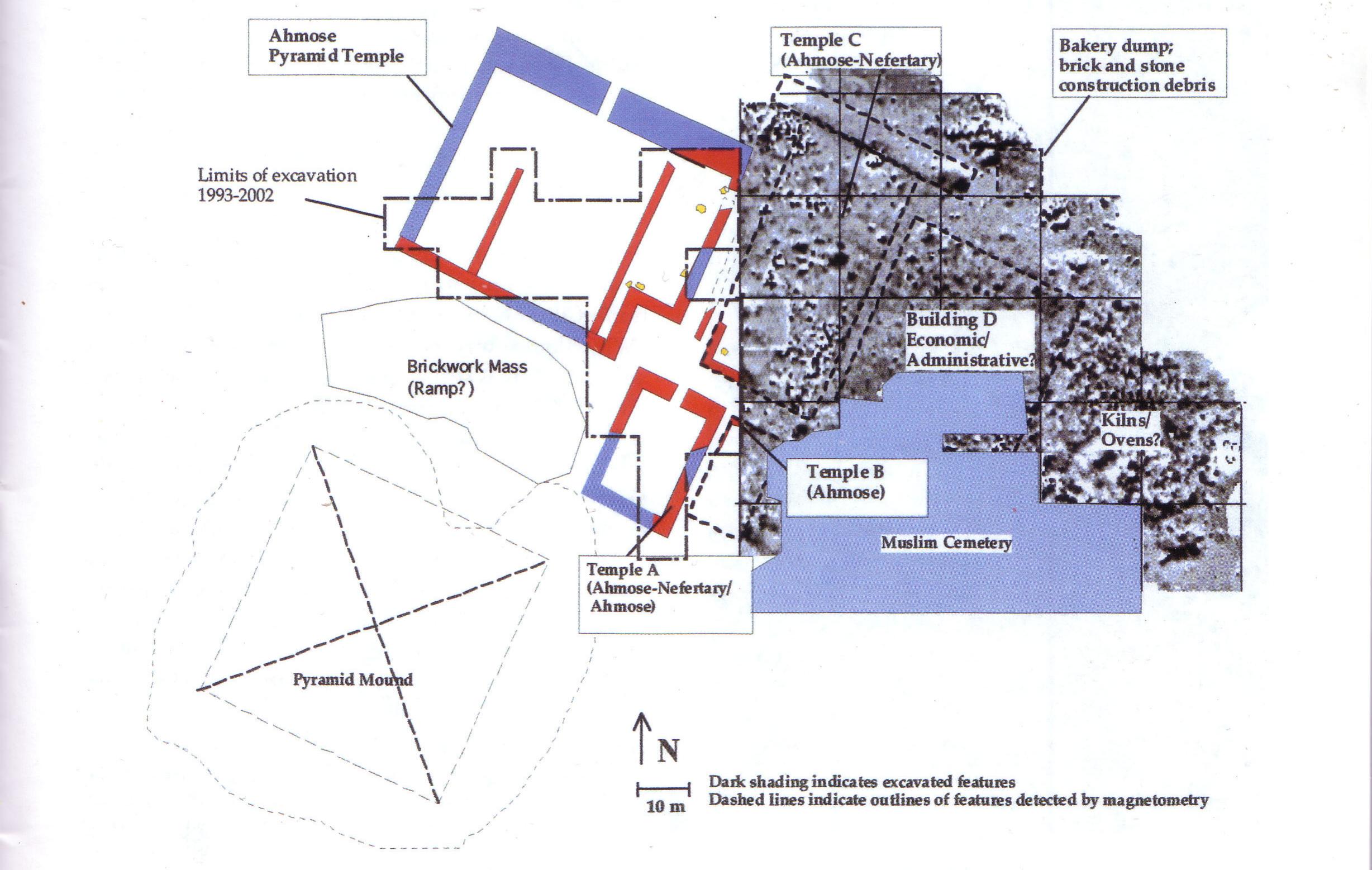 Plan of the ahmose pyramid complex, showing features and