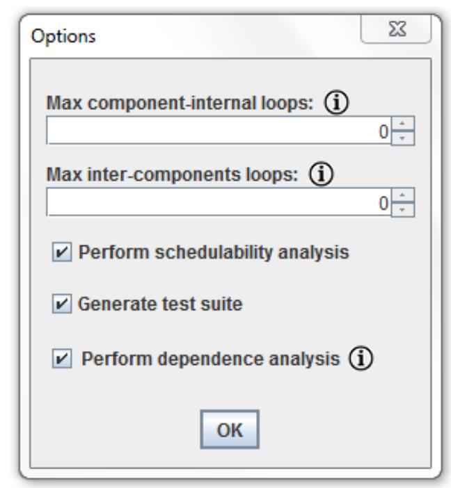Gui: selection of verification options. verification process