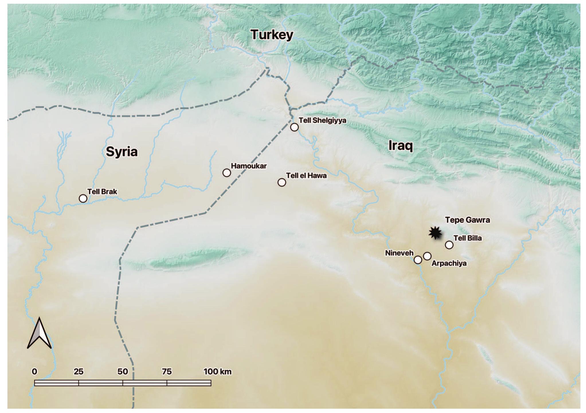 Map of the region with tepe gawra and other sites mentioned