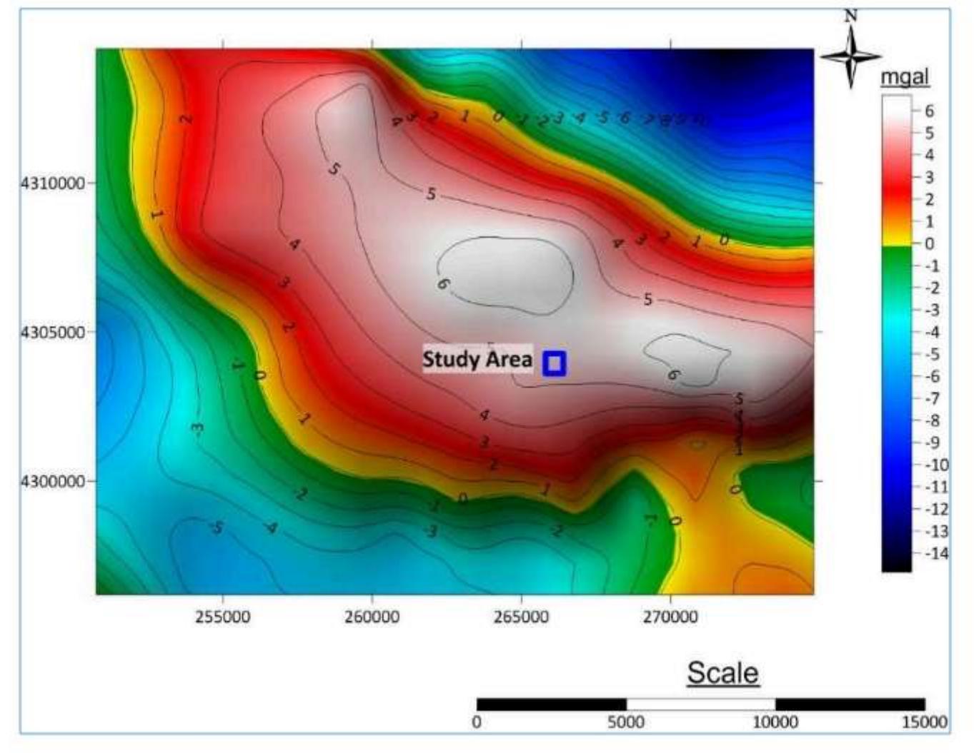 Color contour map of residual gravity anomalies in and