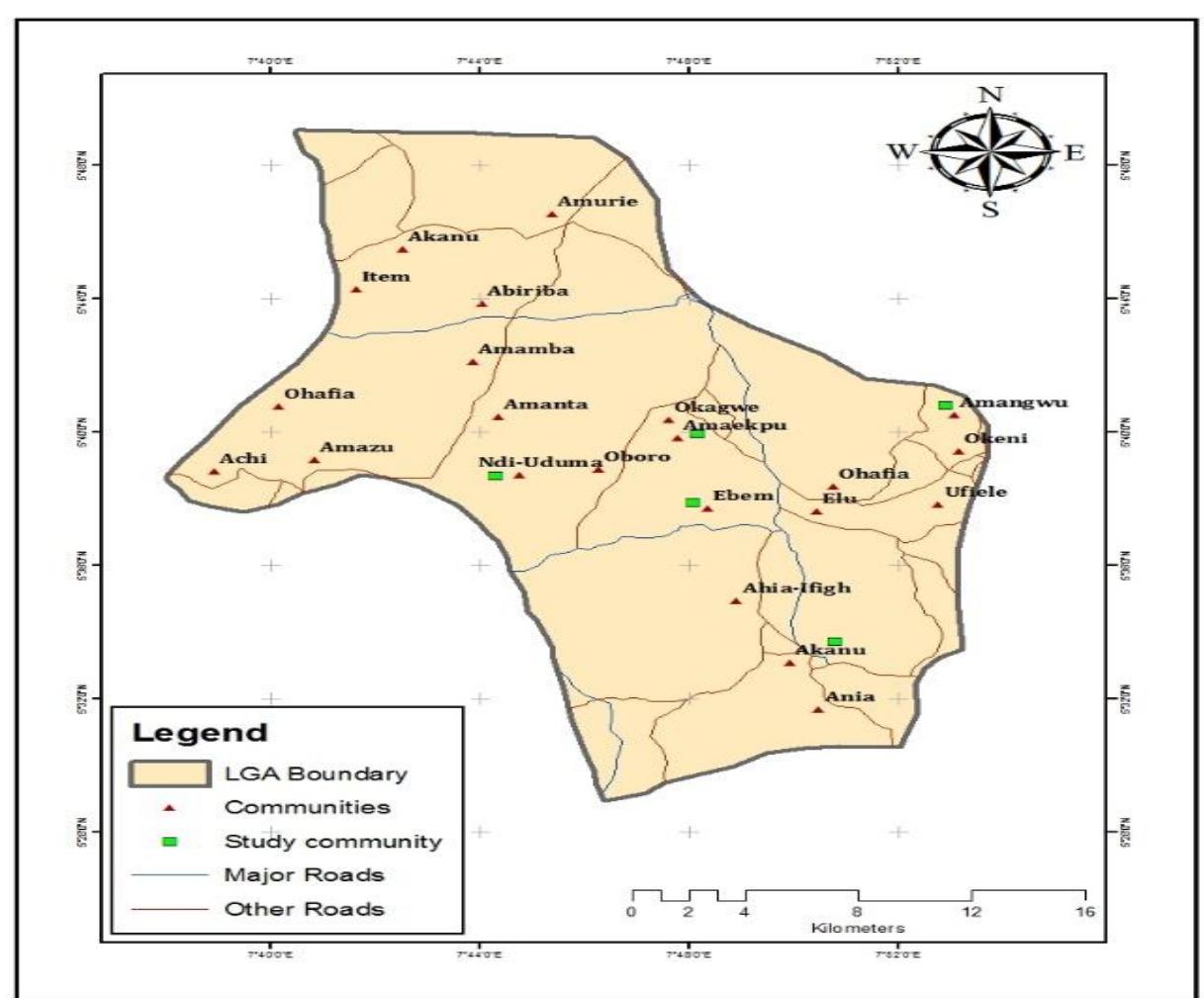Map of abia state showing ohafia local government area