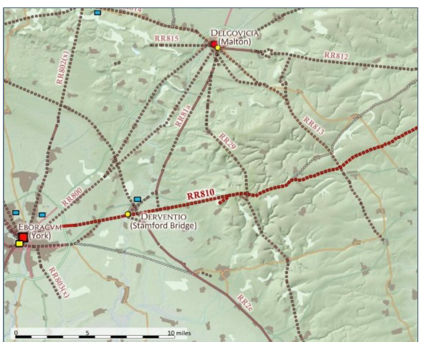 : rrra diagram showing roman roads east of york - copyright