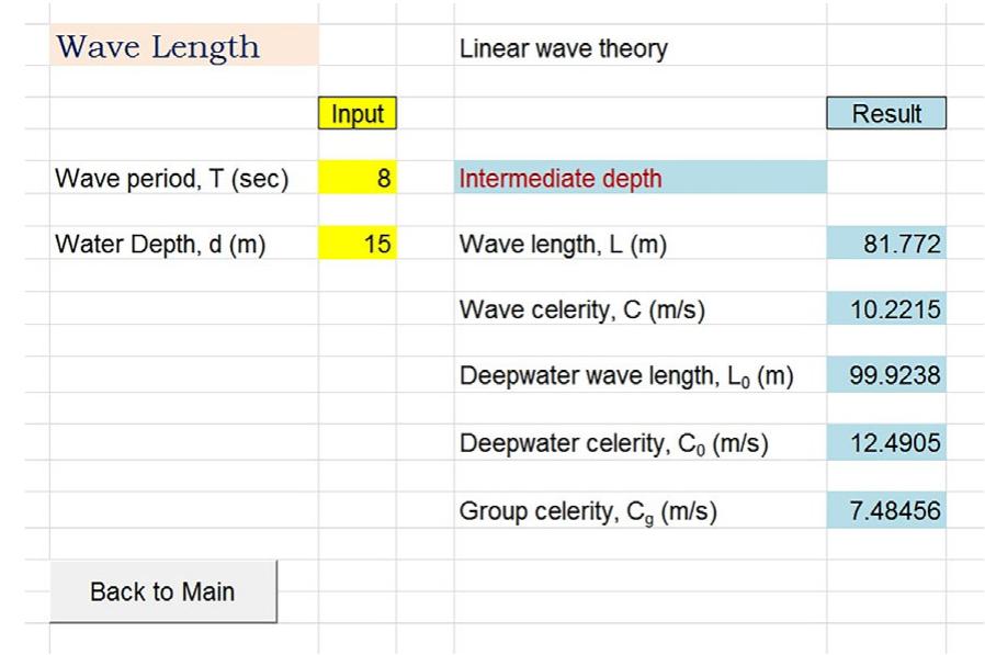 Wave length calculation using coastexcel.