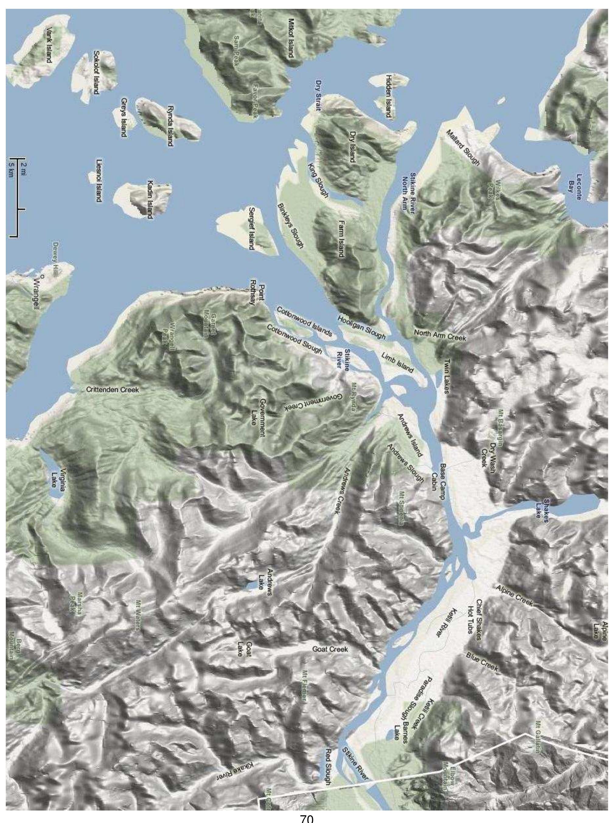 Terrain map of us side of stikine river basin with place