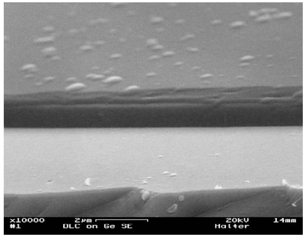 Sem micrograph of a ge wafer coated with a dlc film of 1.3