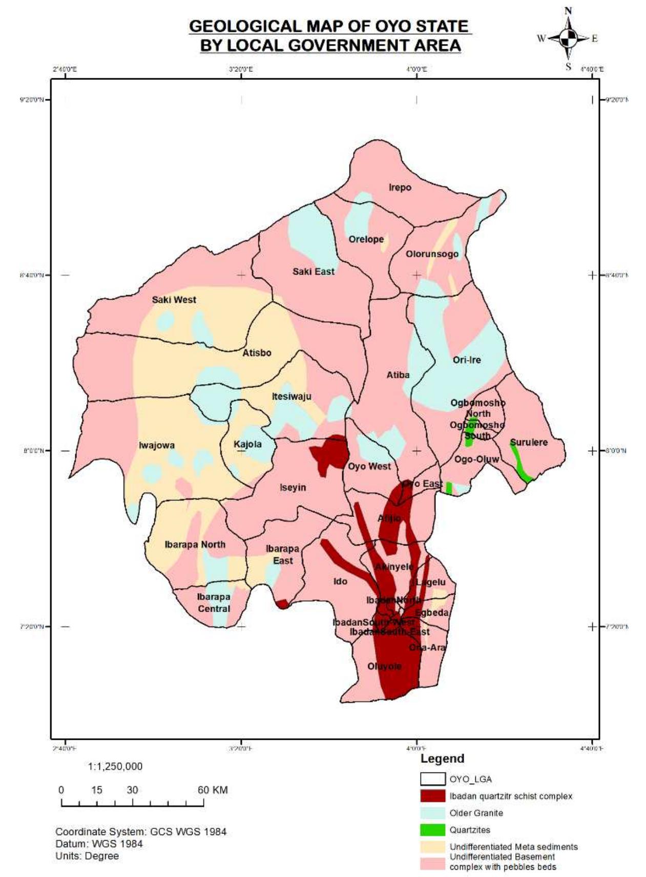 Geological map of oyo state showing the local government