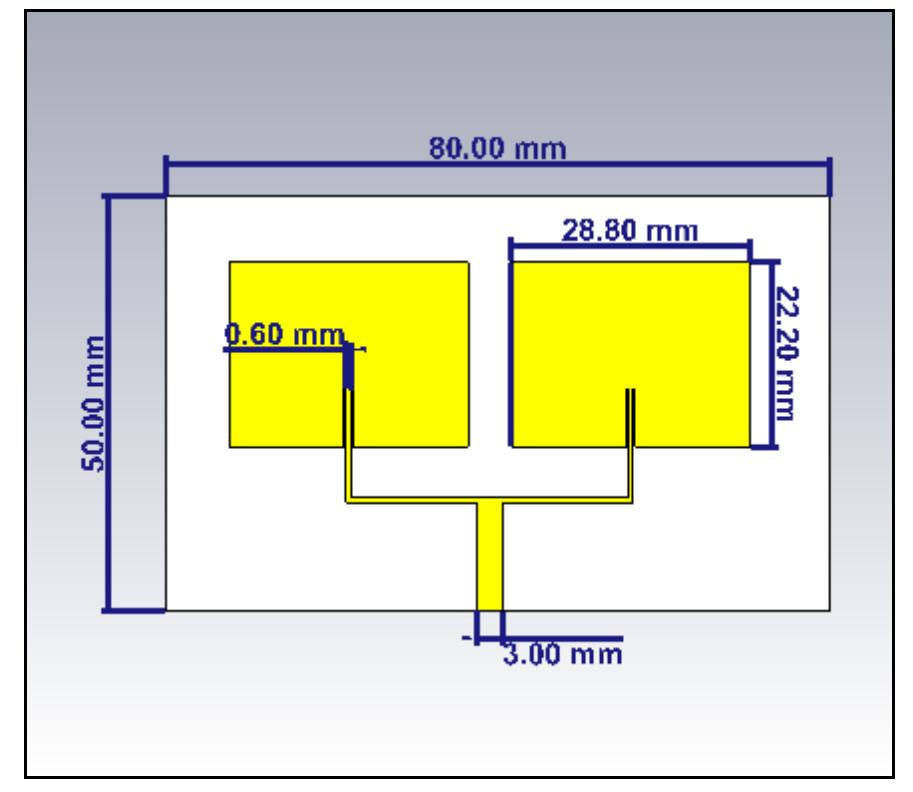 Dimensions of 2x1 patch antenna array