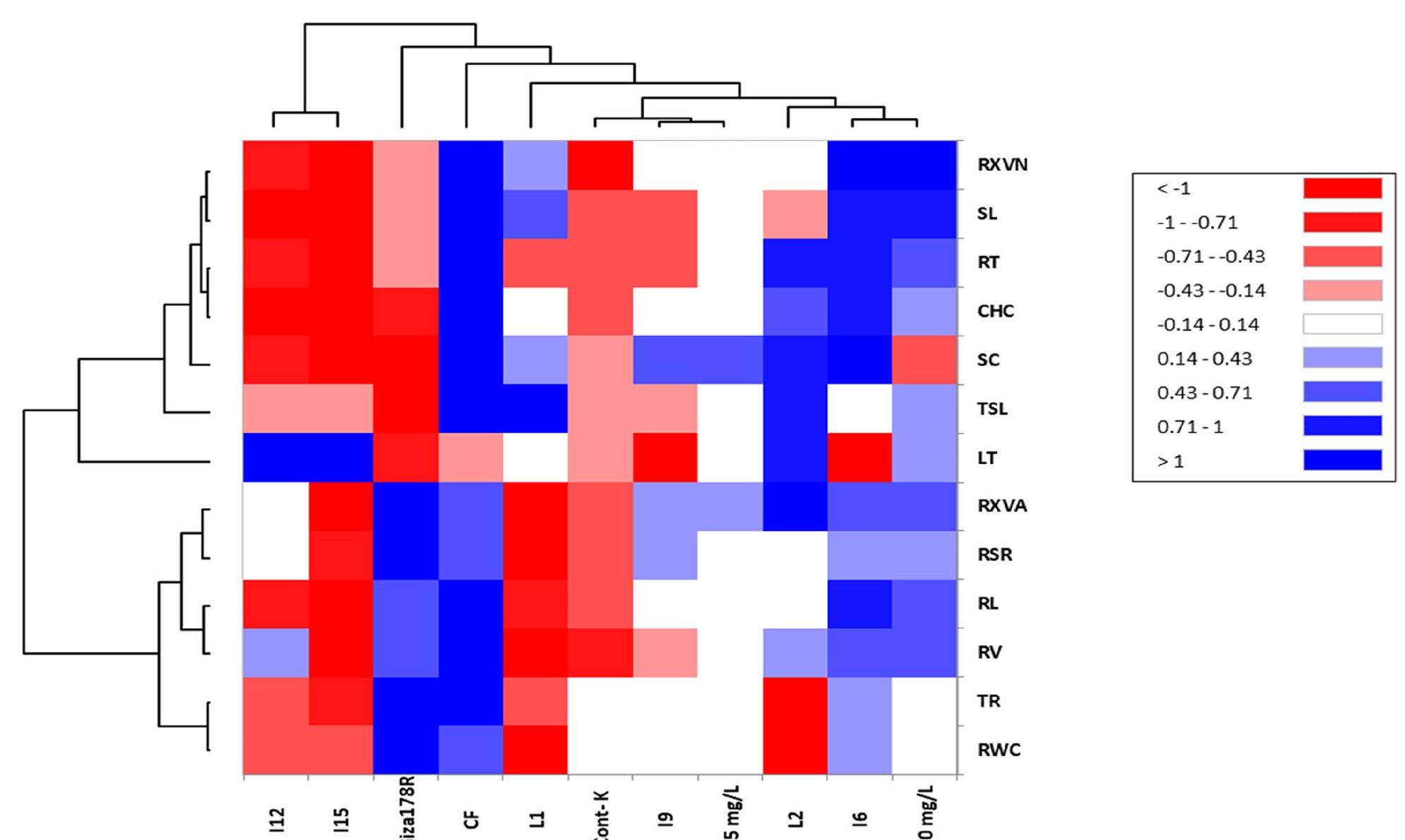 Heatmap of the correlation analysis among the implemented