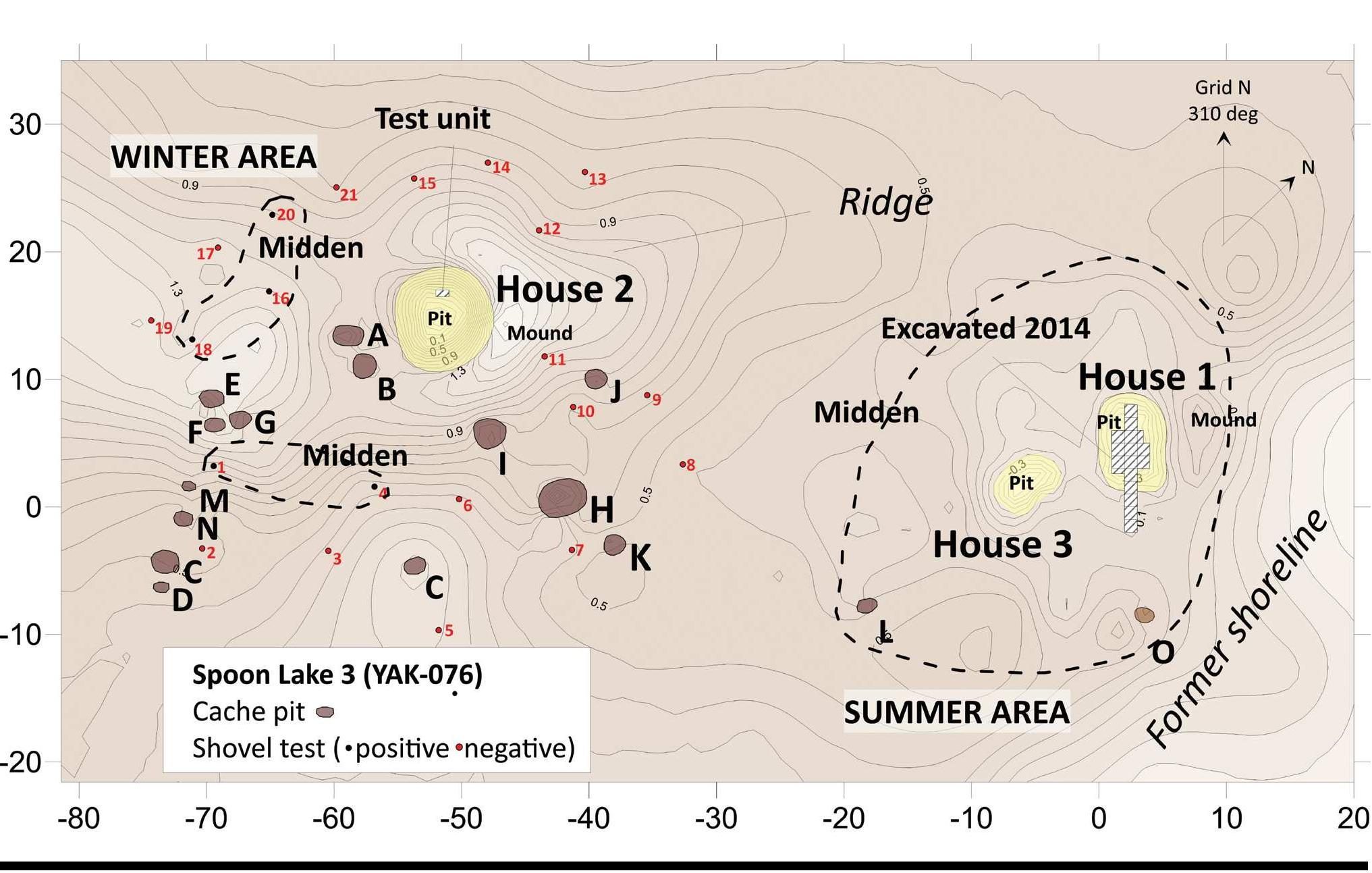 Plan map of the spoon lake 3 site showing summer and winter