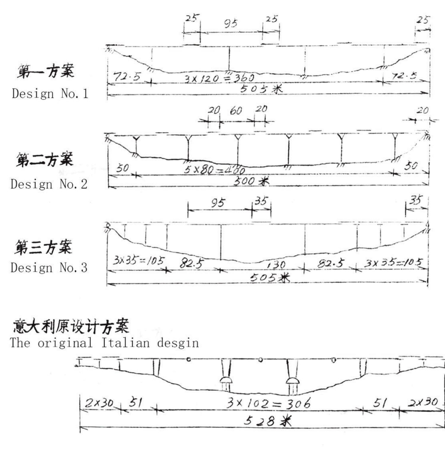 Three conceptual designs for the wad madani bridge compared