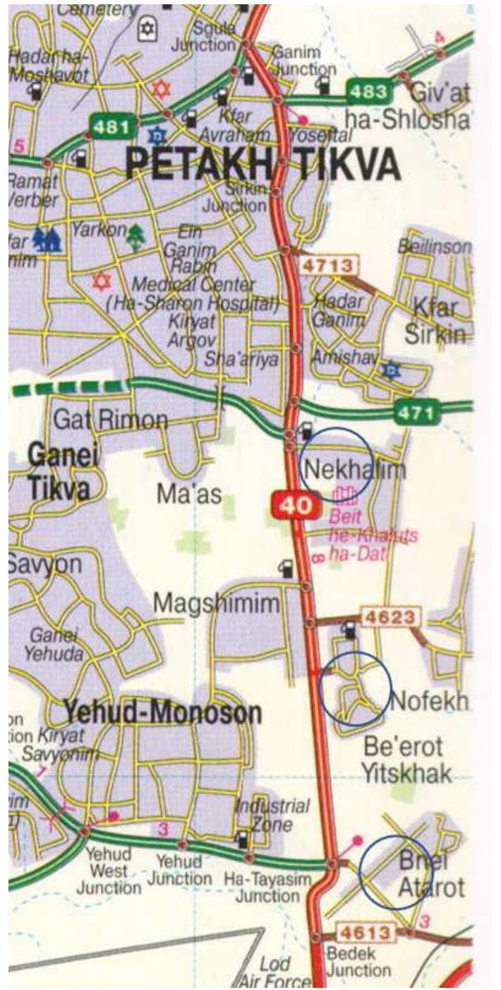 Map of bnei atarot and vicinity (detail), road atlas, mapa