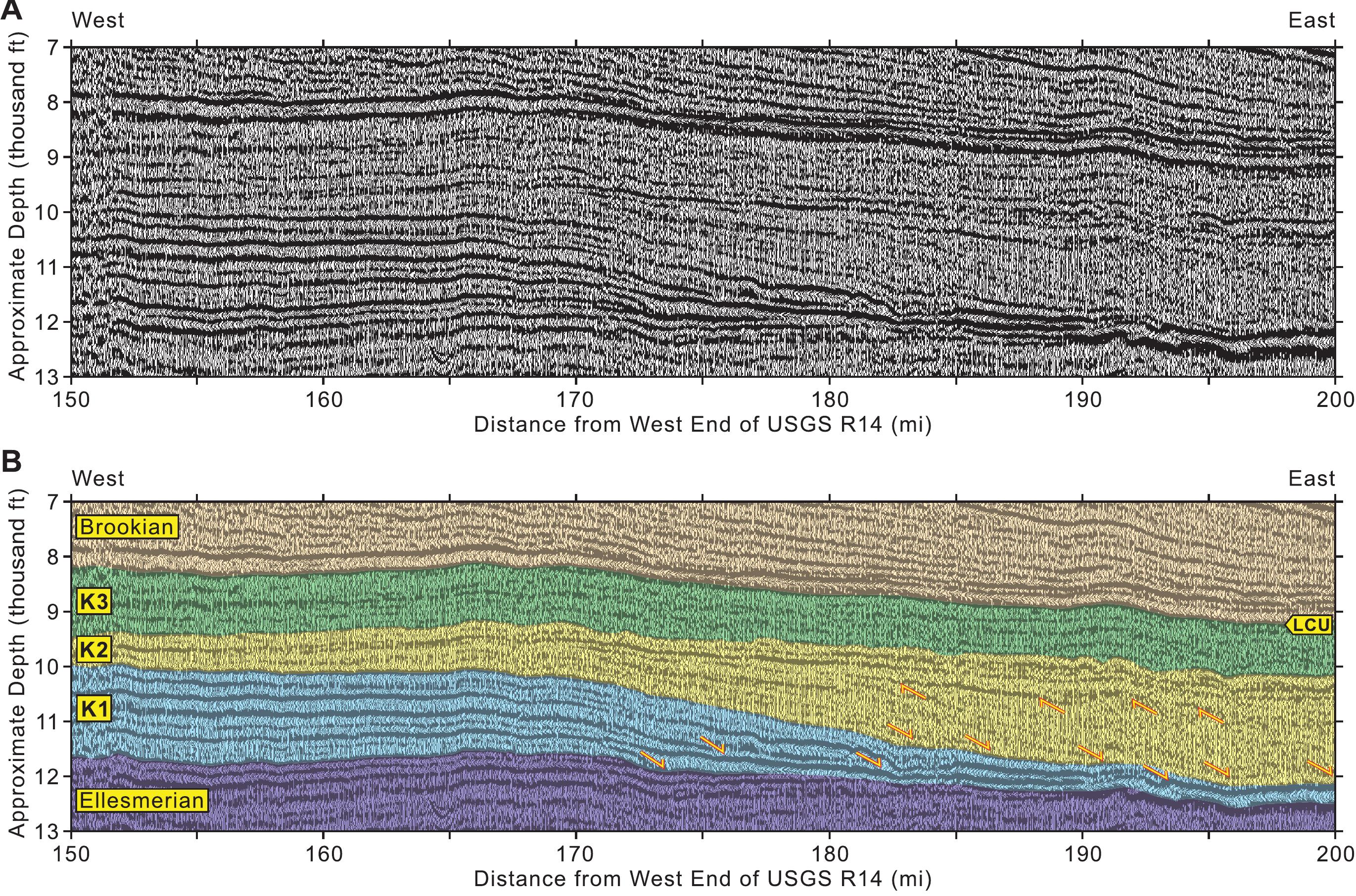 Segment of seismic line r14. location of line segment shown