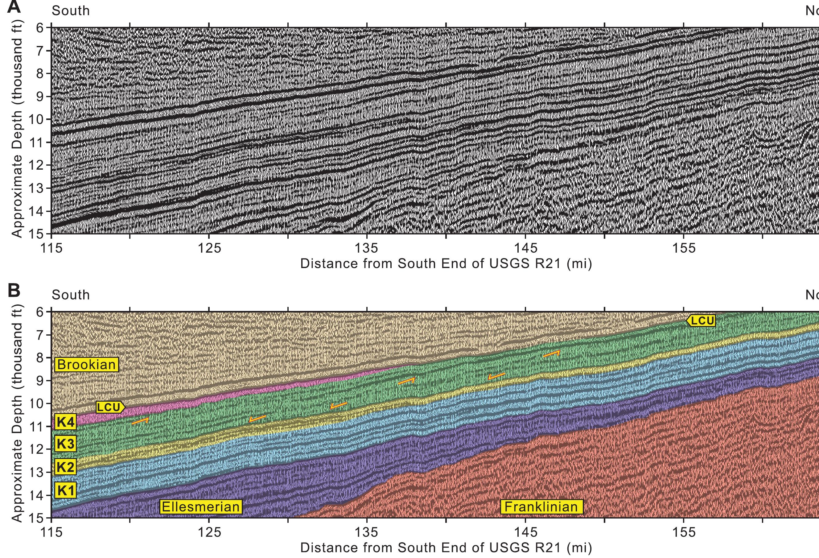 Segment of seismic line r21. location of line segment shown