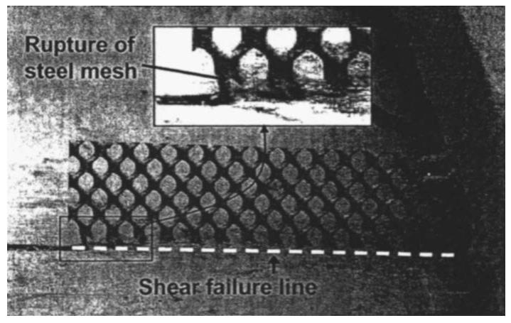 Shear failure in steel connector of beam specimen
